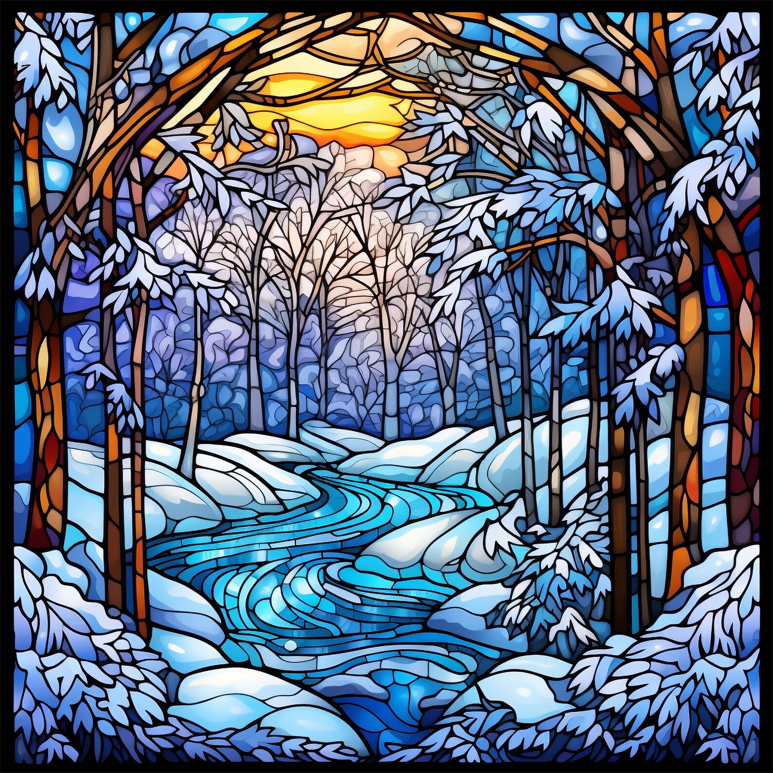 Stained Glass Scenery 47 Sunset Winter Landscape PDF Instant Digital ...