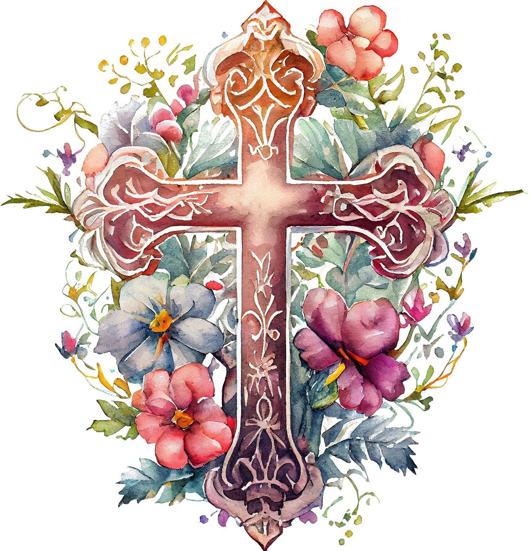 Watercolor Floral Cross Decor PDF Instant Digital Download Counted ...
