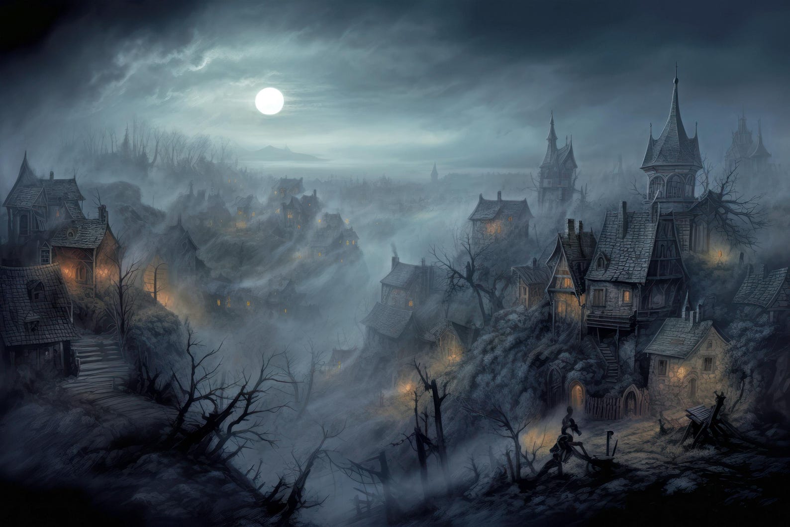 Cursed Old Town 5 Spooky Landscape Scene Pattern Keeper Compatible PDF ...