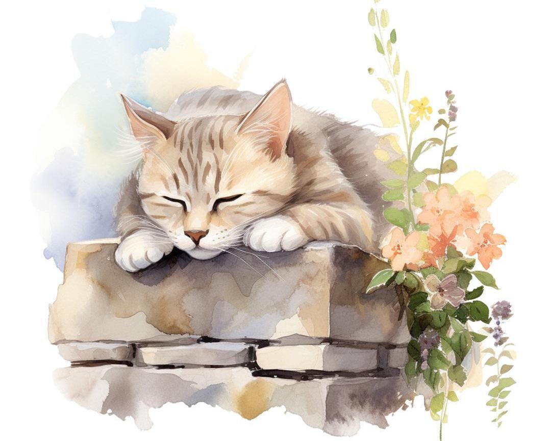 Watercolor Sleepy Kitty 1 PDF Instant Digital Download Counted Cross ...