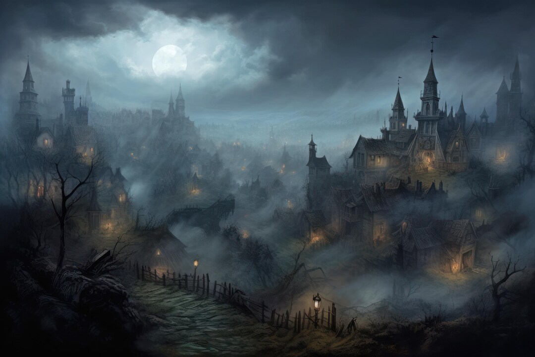 Cursed Old Town 12 Halloween Landscape Scene Pattern Keeper Compatible ...