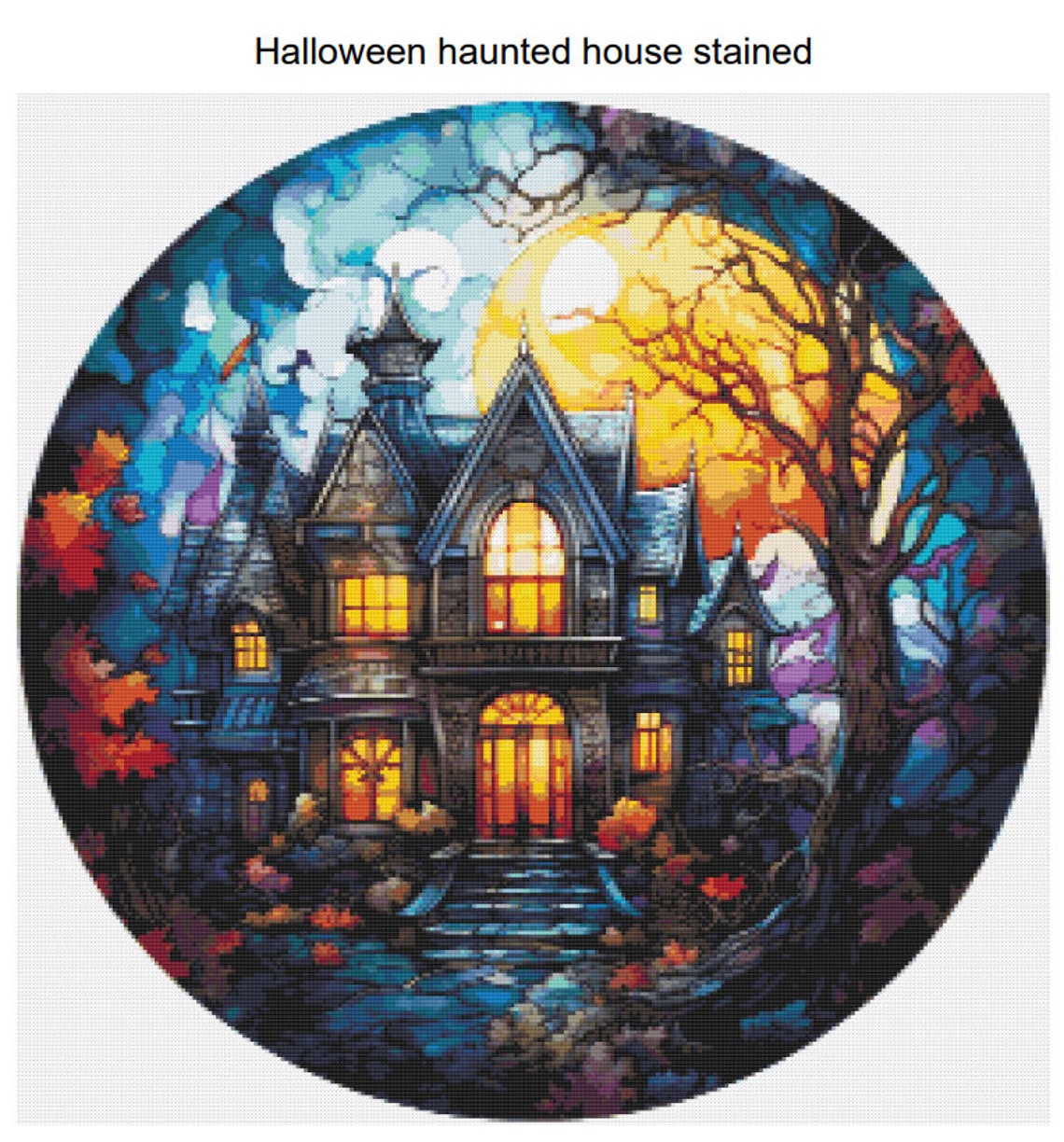 Circle Window Stained Glass Haunted House Pattern Keeper Compatible PDF ...