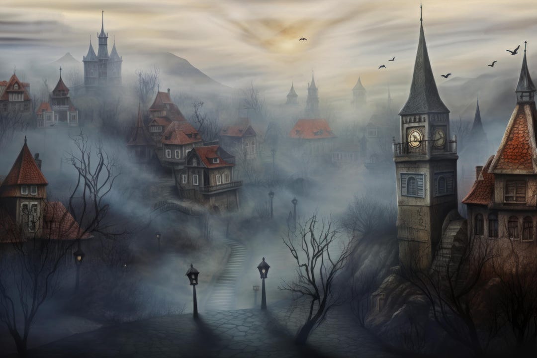 Cursed Old Town 13 Halloween Landscape Scene Pattern Keeper Compatible ...