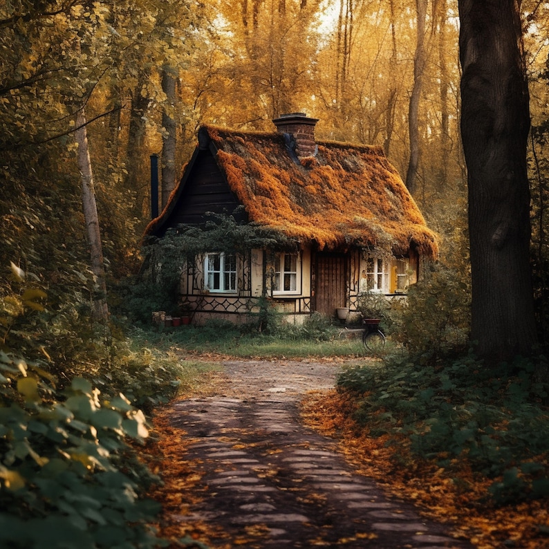 Autumn Fall Cottage Landscape Scene Counted Cross Stitch Pattern Keeper ...