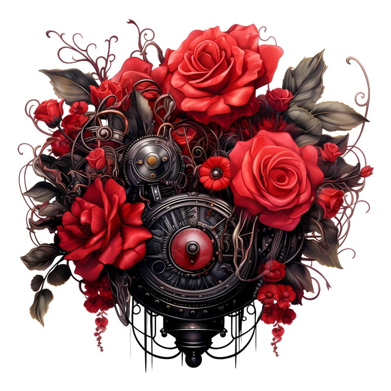 Steampunk Red Rose Bouquet Valentine Pattern Keeper Compatible PDF ...