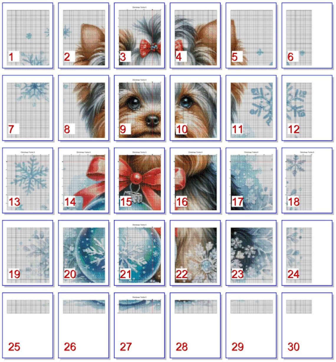 Christmas Yorkie Puppy Dog 9 PDF Instant Digital Download Counted Cross ...