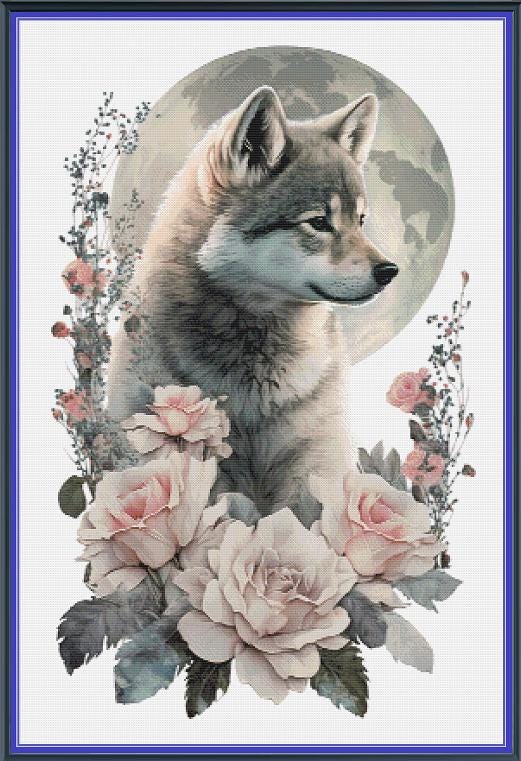 Watercolor Wolf Pup and Roses 1 Totem PDF Instant Digital Download ...