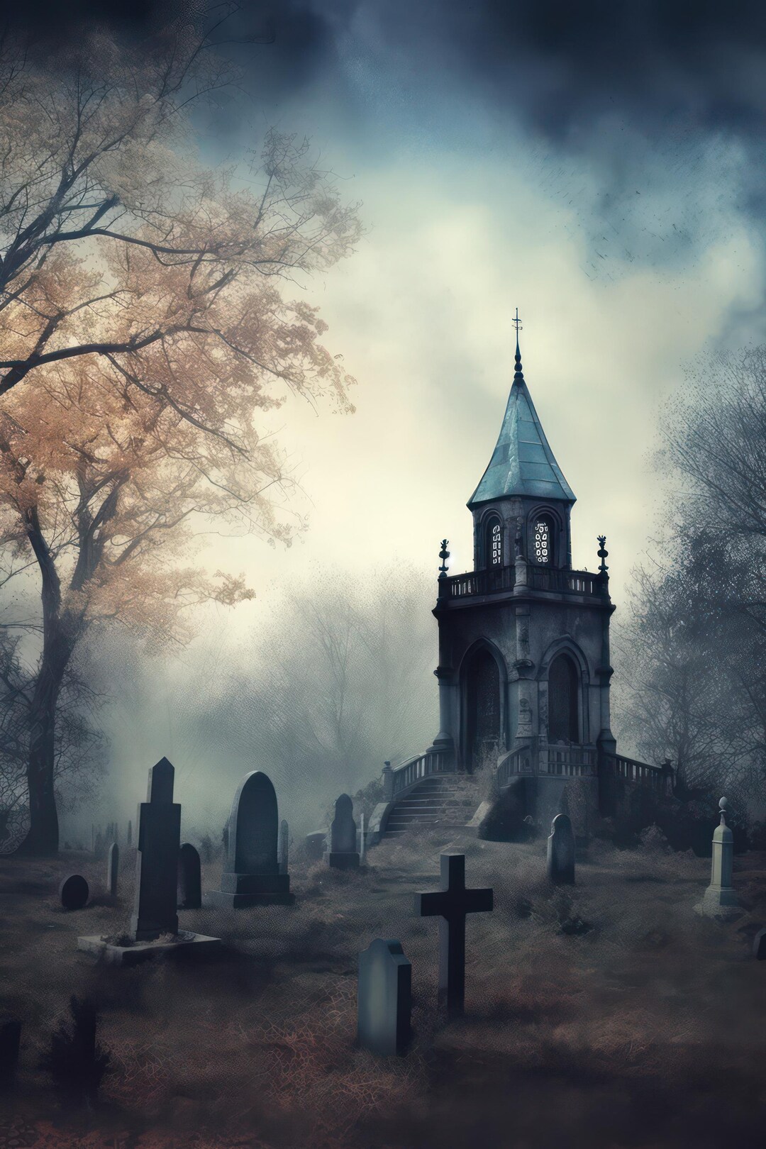 Gothic Graveyard Mausoleum 12 Halloween Scene PDF Instant Digital ...