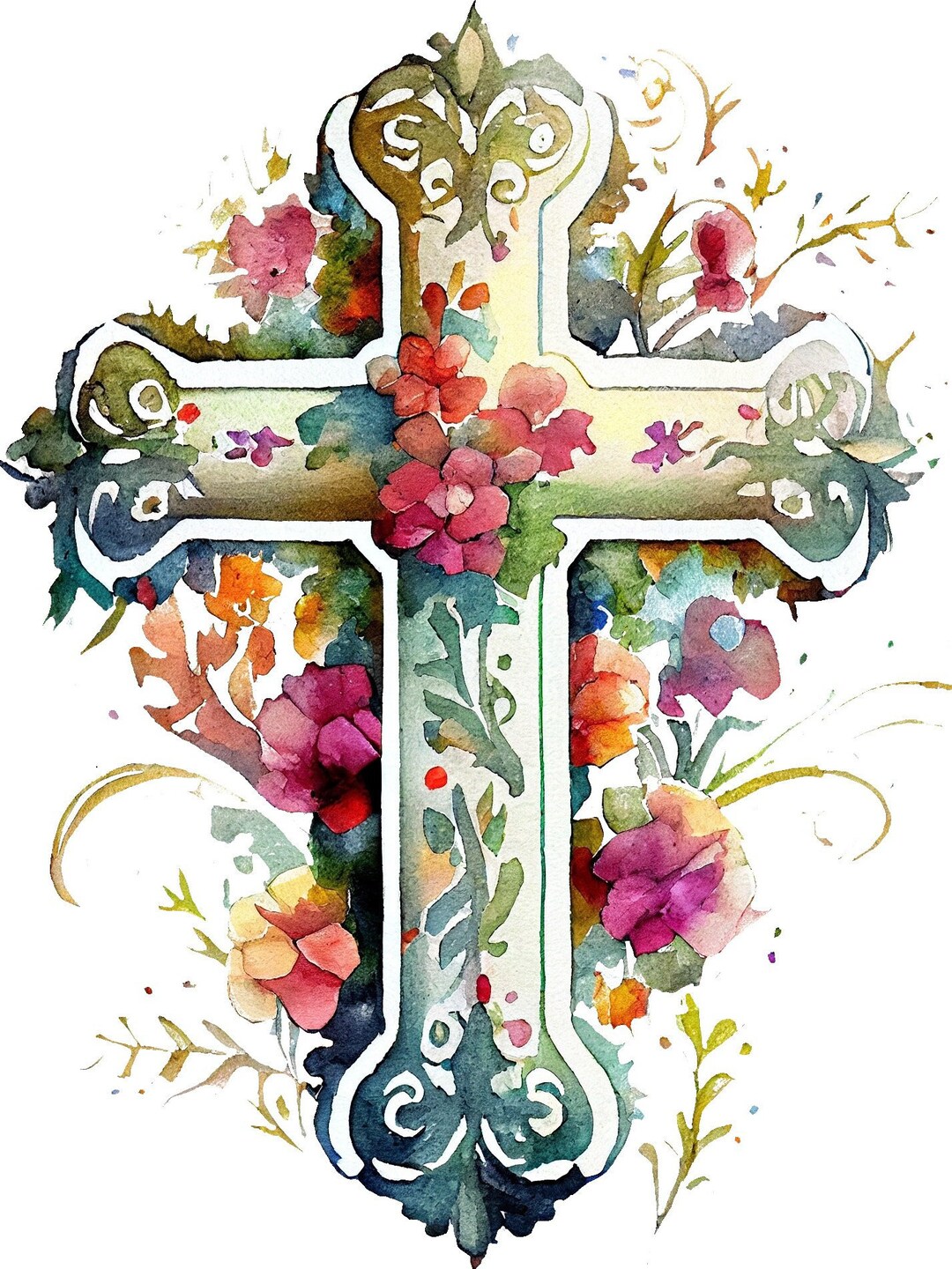Watercolor Floral Cross Decor PDF Instant Digital Download Counted ...