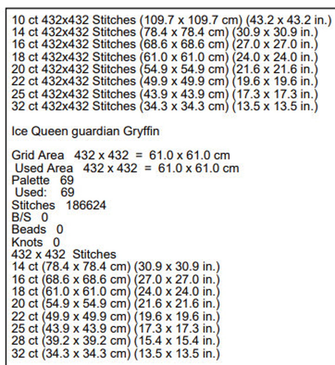Ice Queen Griffin Guardian PDF Instant Digital Download Counted Cross ...
