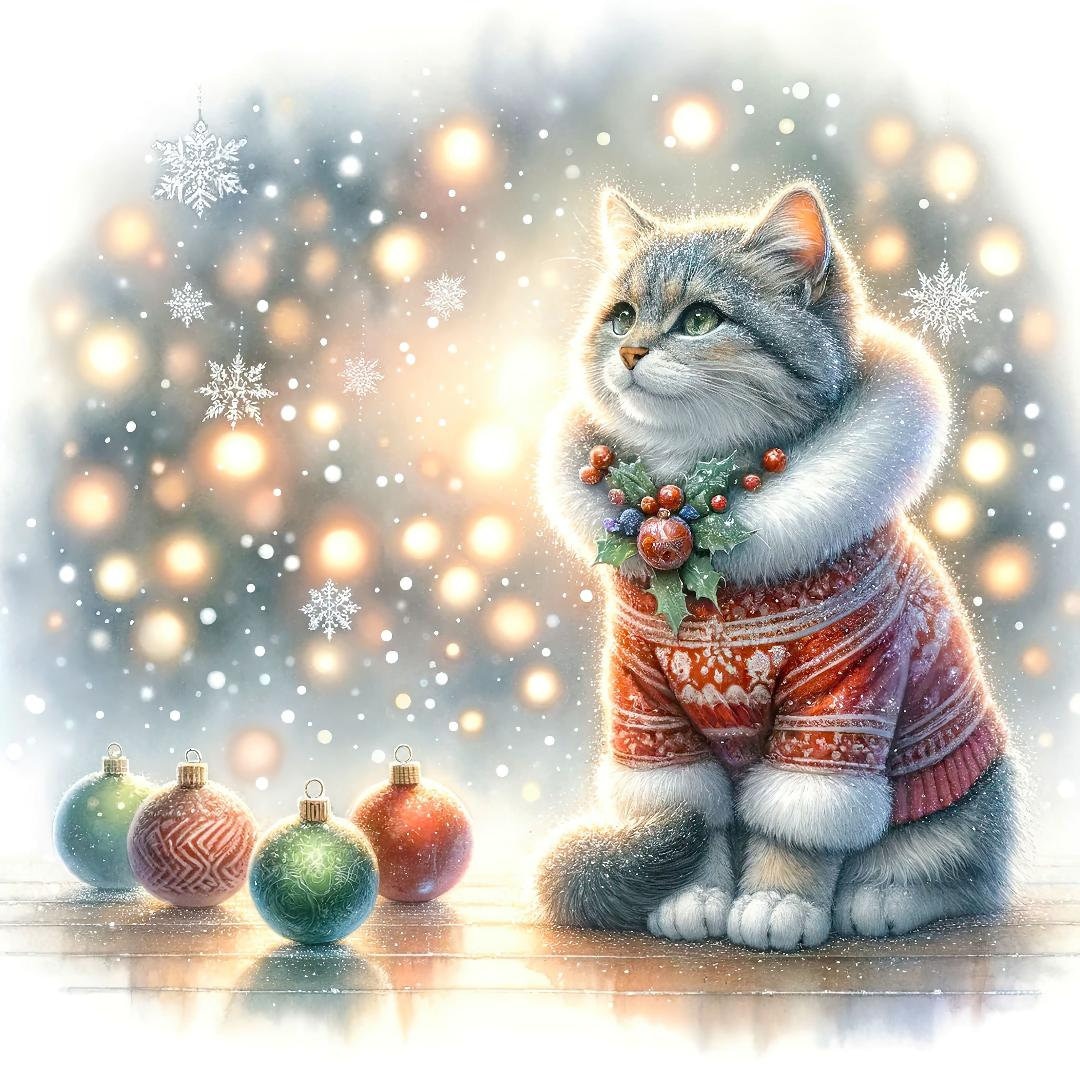 Aquarelle de Noël chaton de Noël téléchargement numérique instantané ...