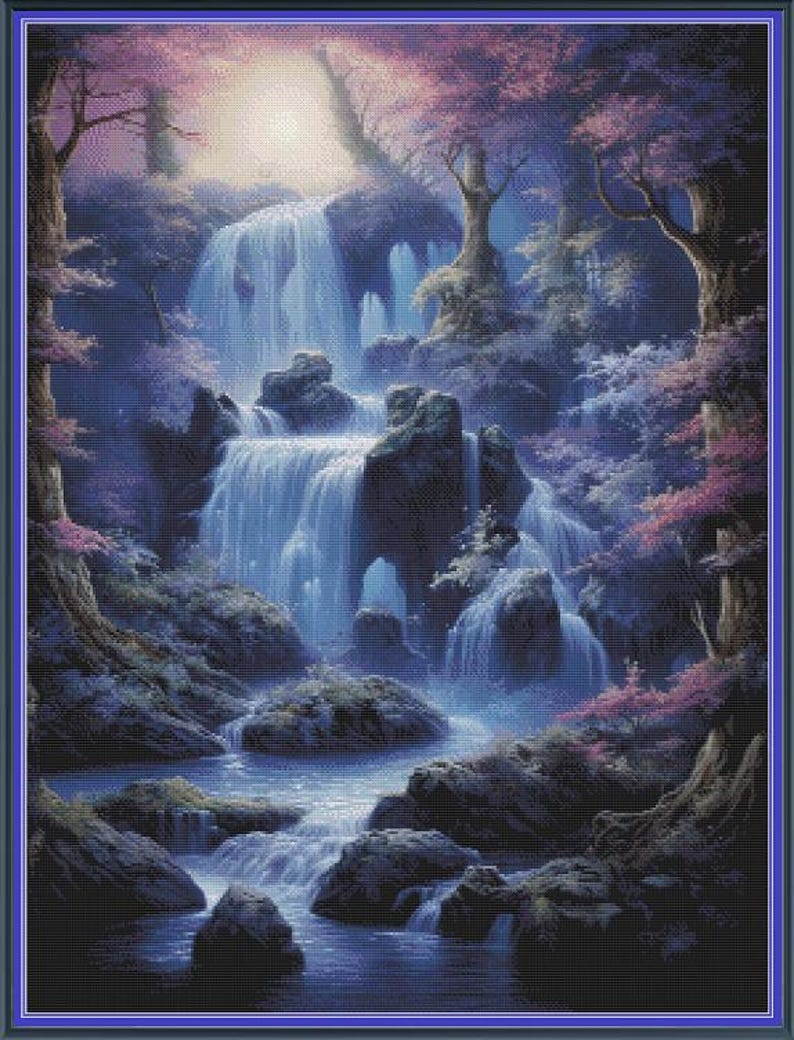 Fantasy Waterfall 3 Filtered Dawn PDF Instant Digital Download Counted Cross Stitch Pattern ...