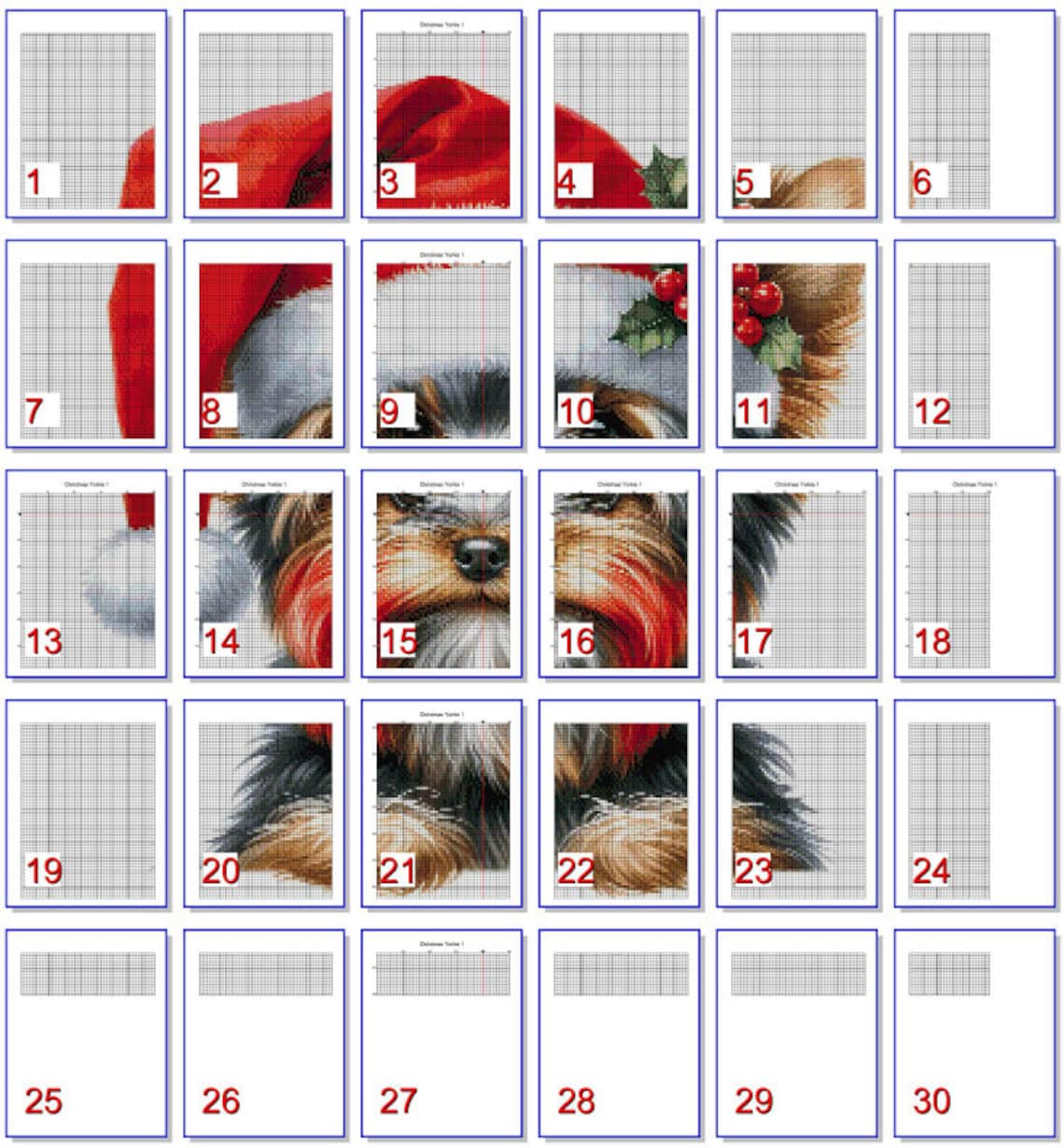Christmas Yorkie Puppy Dog 1 PDF Instant Digital Download Counted Cross ...