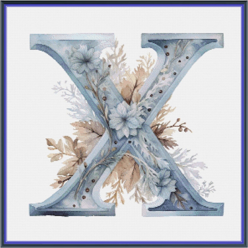 Winter Floral Alphabet Letter X Large Size Counted Cross Stitch Pattern ...