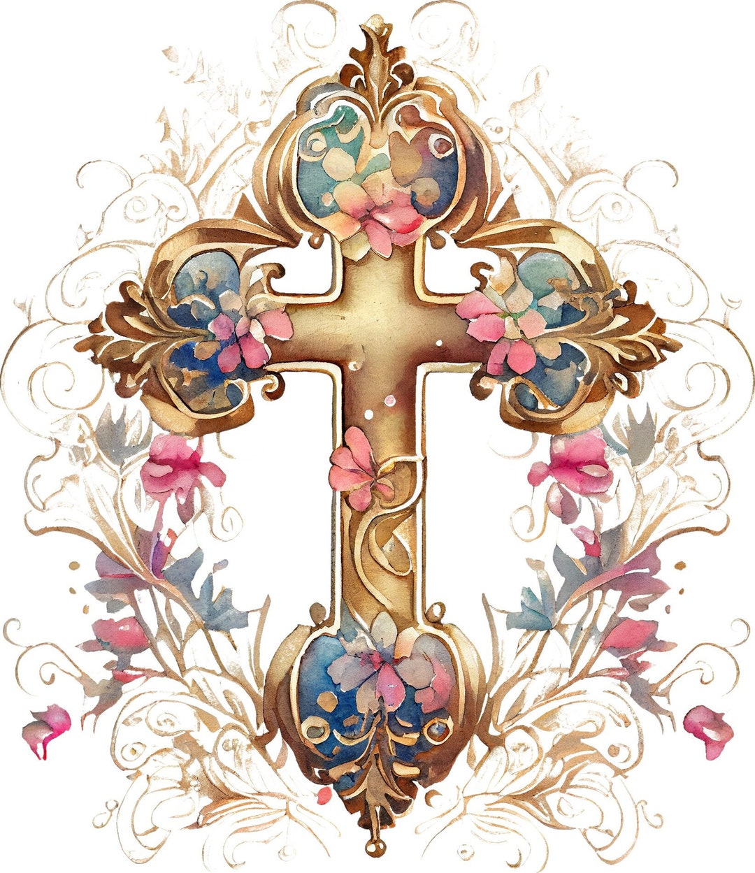 Watercolor Floral Cross Decor PDF Instant Digital Download Counted ...