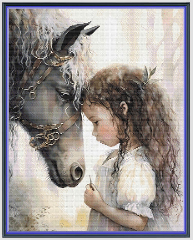 Watercolor Girl With Her Horse Digital Instant Download Counted Cross ...