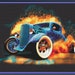Electric Blue Hot Rod Flaming Burnout Drag Race Car PDF Digital Counted ...