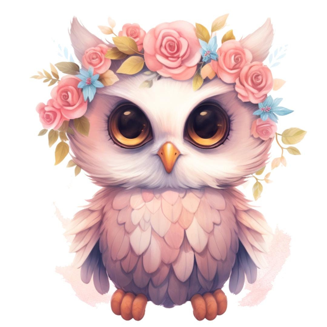 Pastel Pink Baby Owl Flower Crown Pattern PDF Instant Digital Download ...