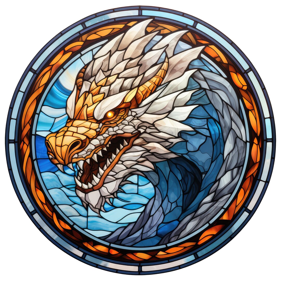 Circle Window Stained Glass Dragon 1 Counted Cross Stitch, Pattern ...
