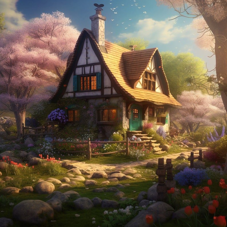 Spring Cottage Landscape Scene Counted Cross Stitch Pattern Keeper ...