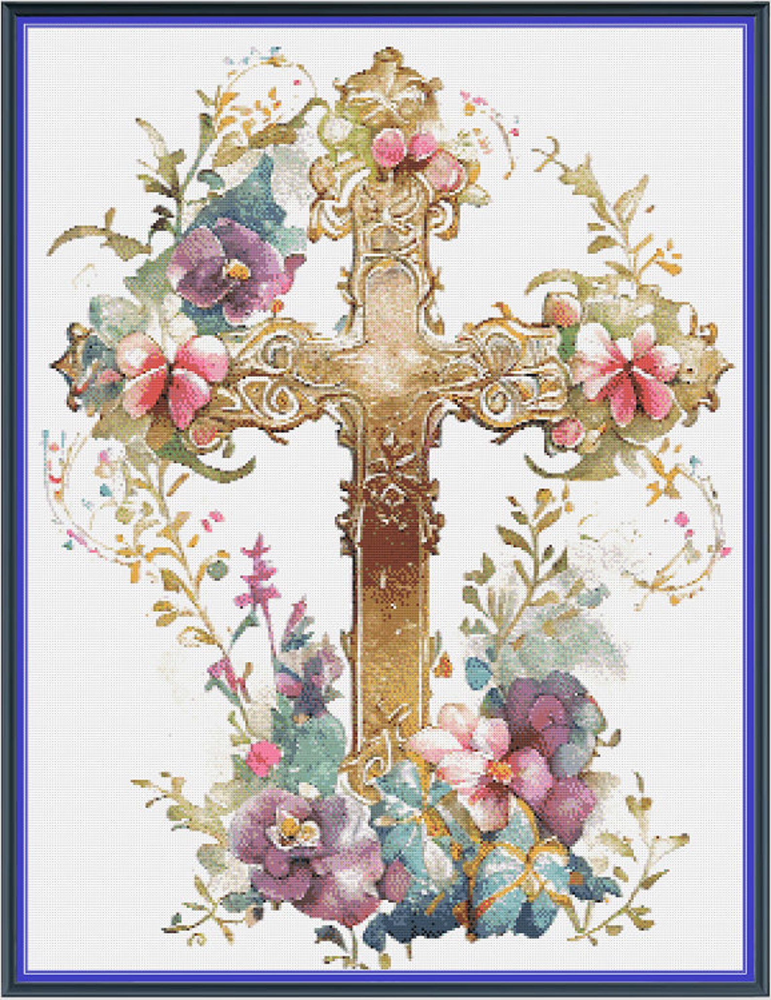 Watercolor Floral Cross Decor PDF Instant Digital Download Counted ...