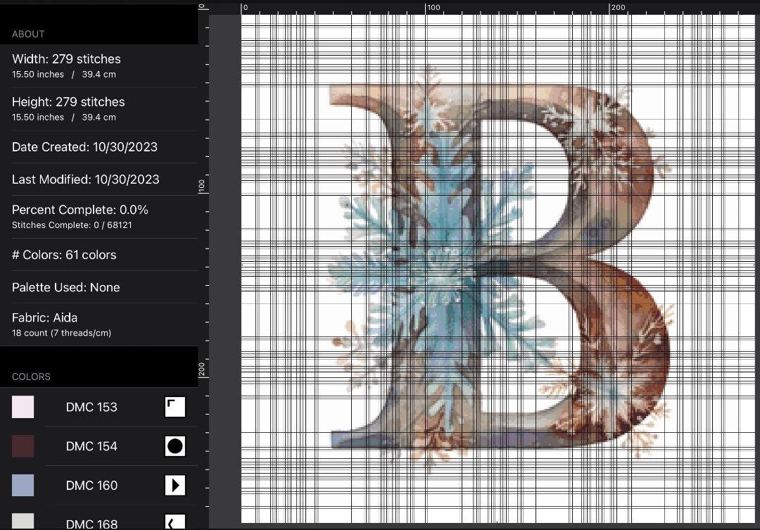 Winter Floral Alphabet Letter B Large Size Pattern Counted Cross Stitch ...