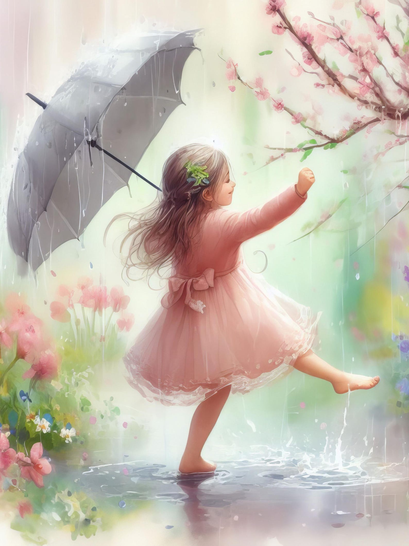 Little Girl Dancing in the Rain Watercolor 1 PDF Instant Digital ...
