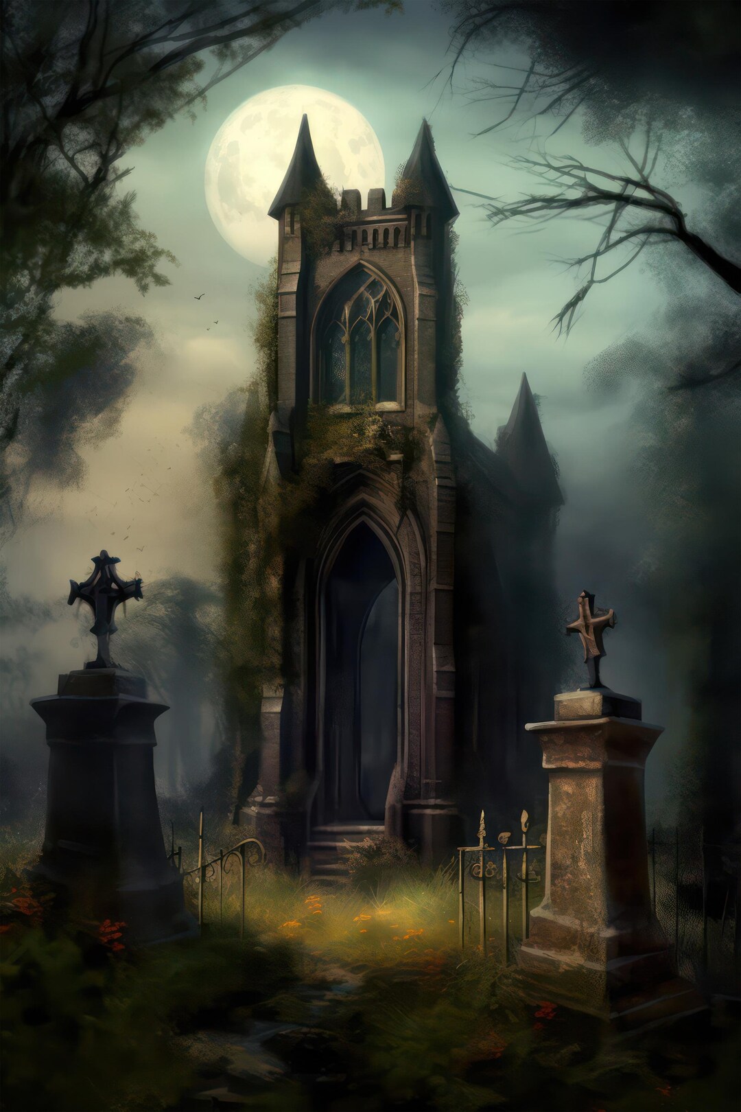 Gothic Graveyard Ruined Church 10 Halloween Scene PDF Instant Digital ...