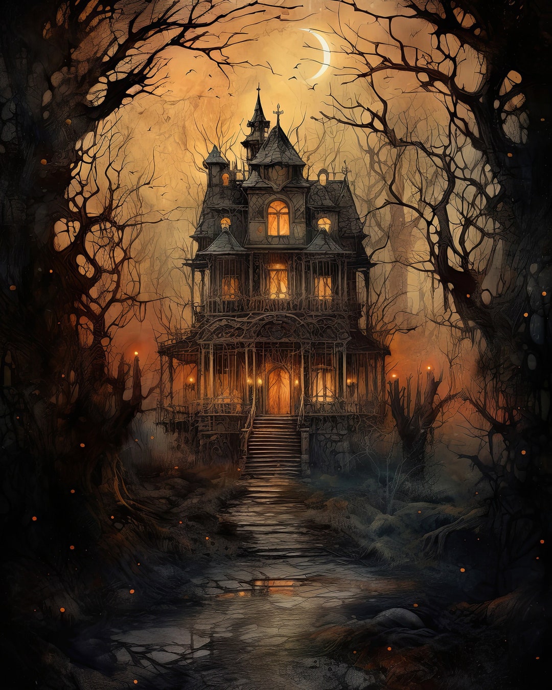Spooky Haunted House Halloween Scene Witches Abode 5 PDF Instant ...