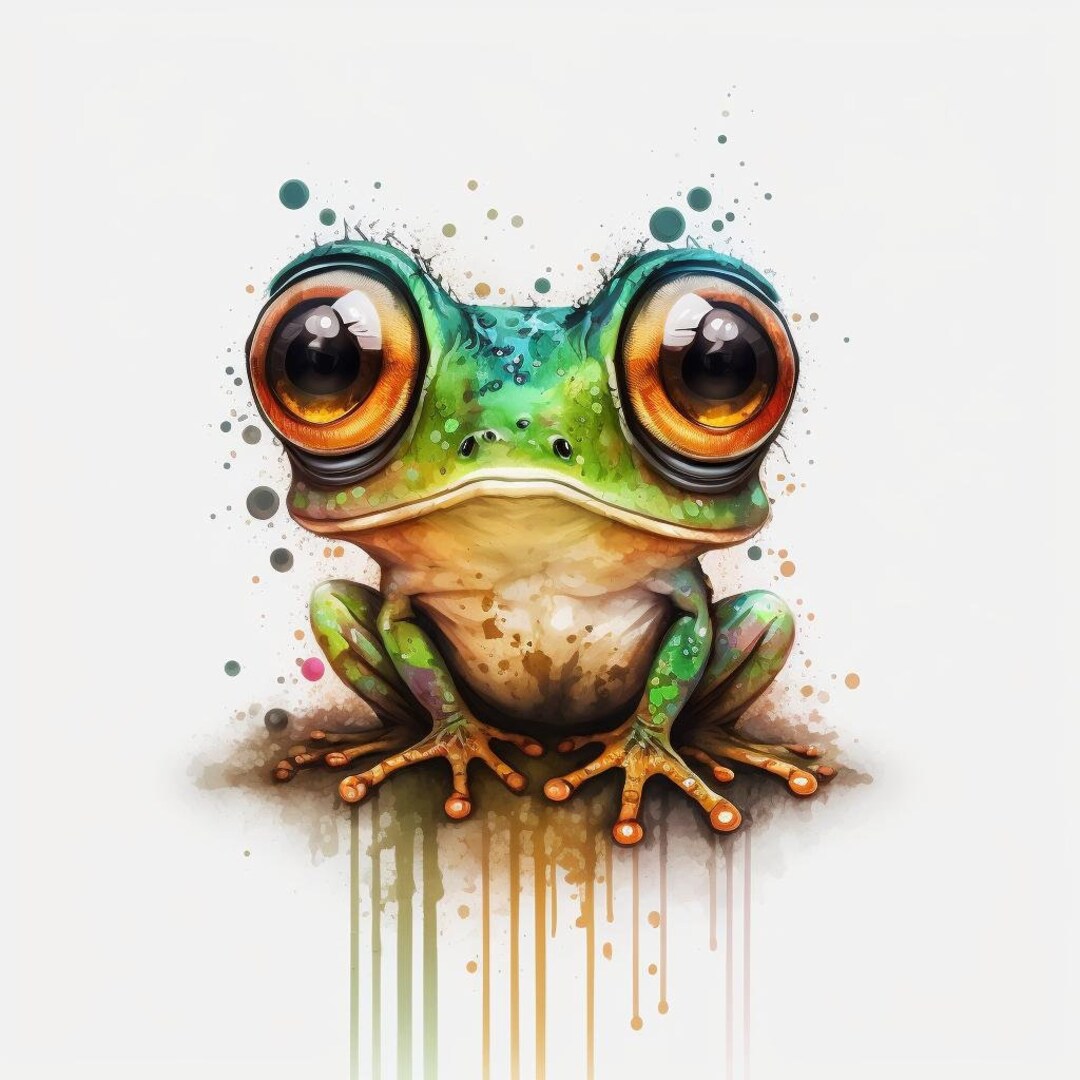 Watercolor Green Chibi Tree Frog 1 PDF Instant Digital Download Counted ...