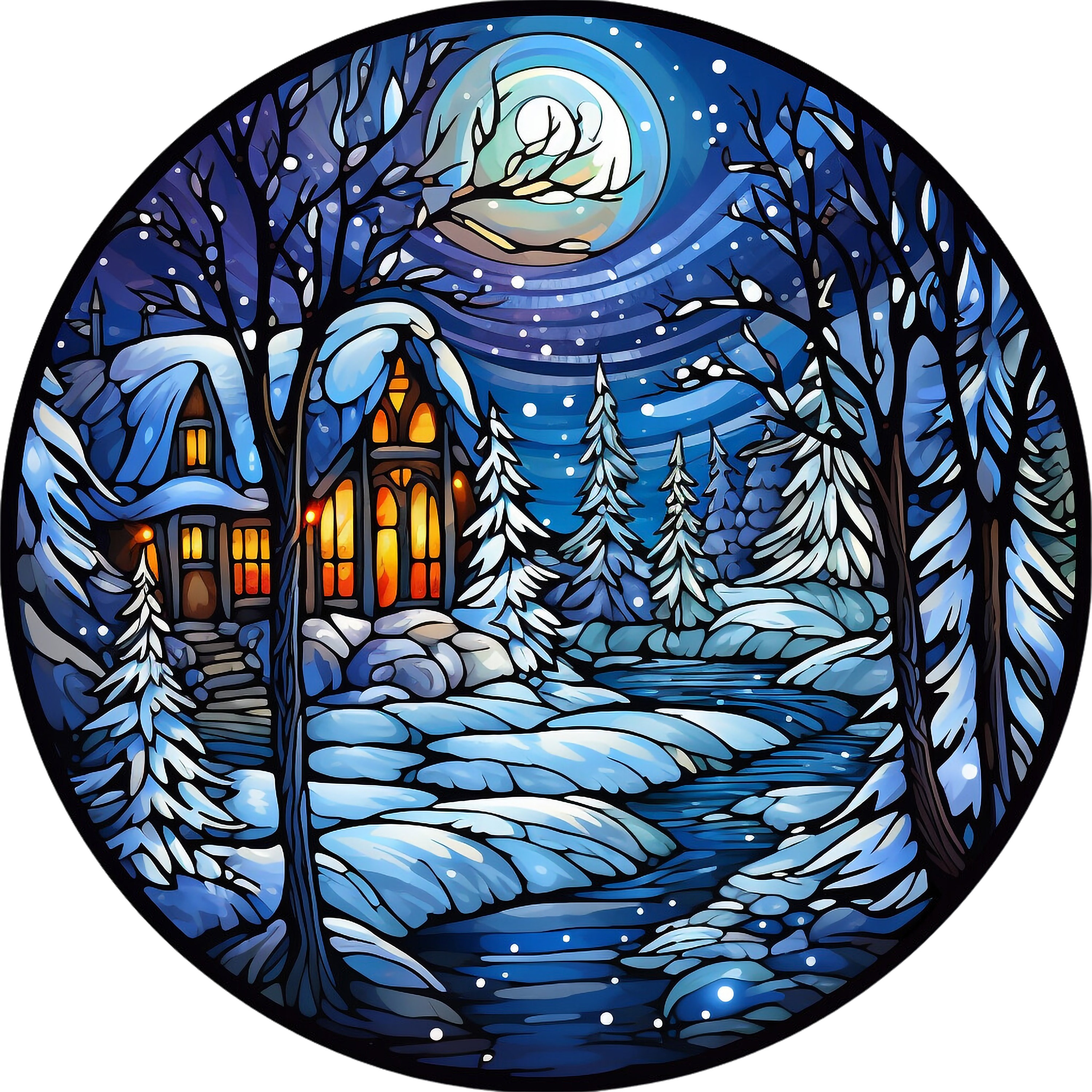 Stained Glass Winter Landscape 48 PDF Instant Digital Download Counted ...