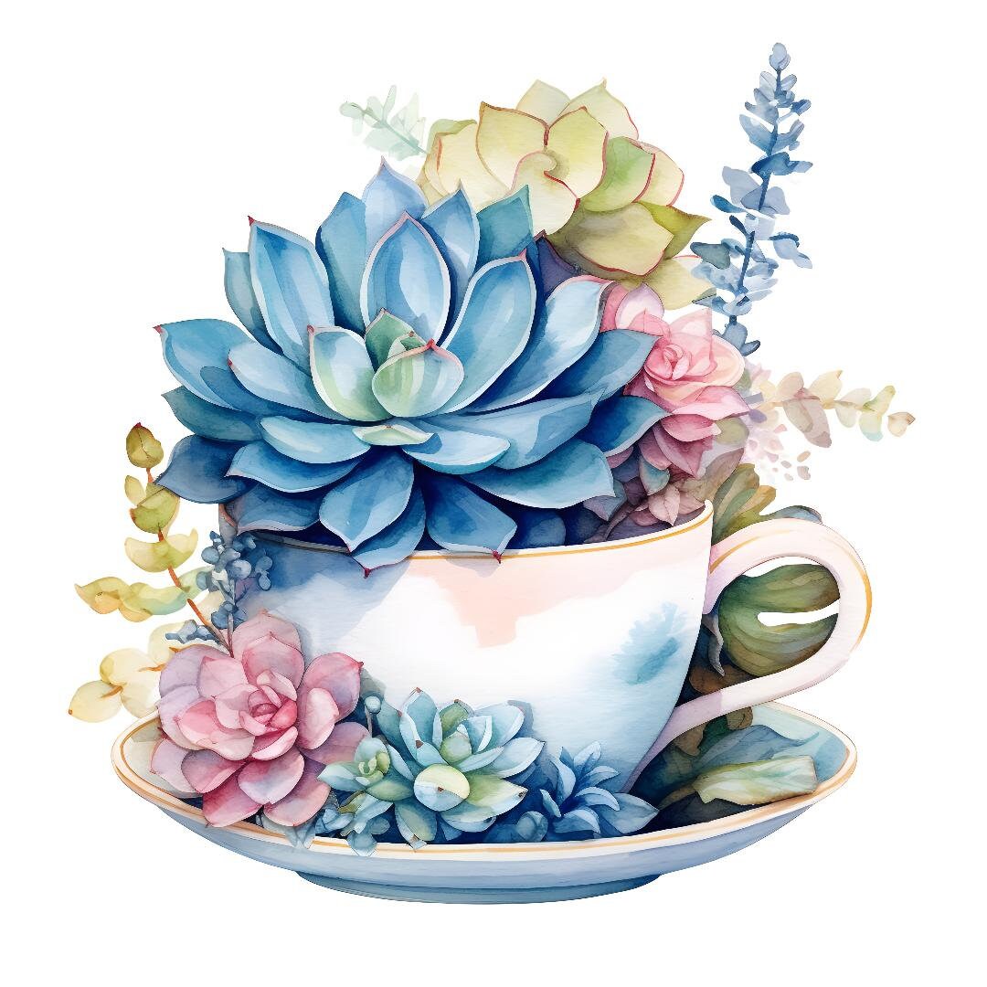 Watercolor Succulent Teacup Pattern Keeper Compatible PDF Instant ...
