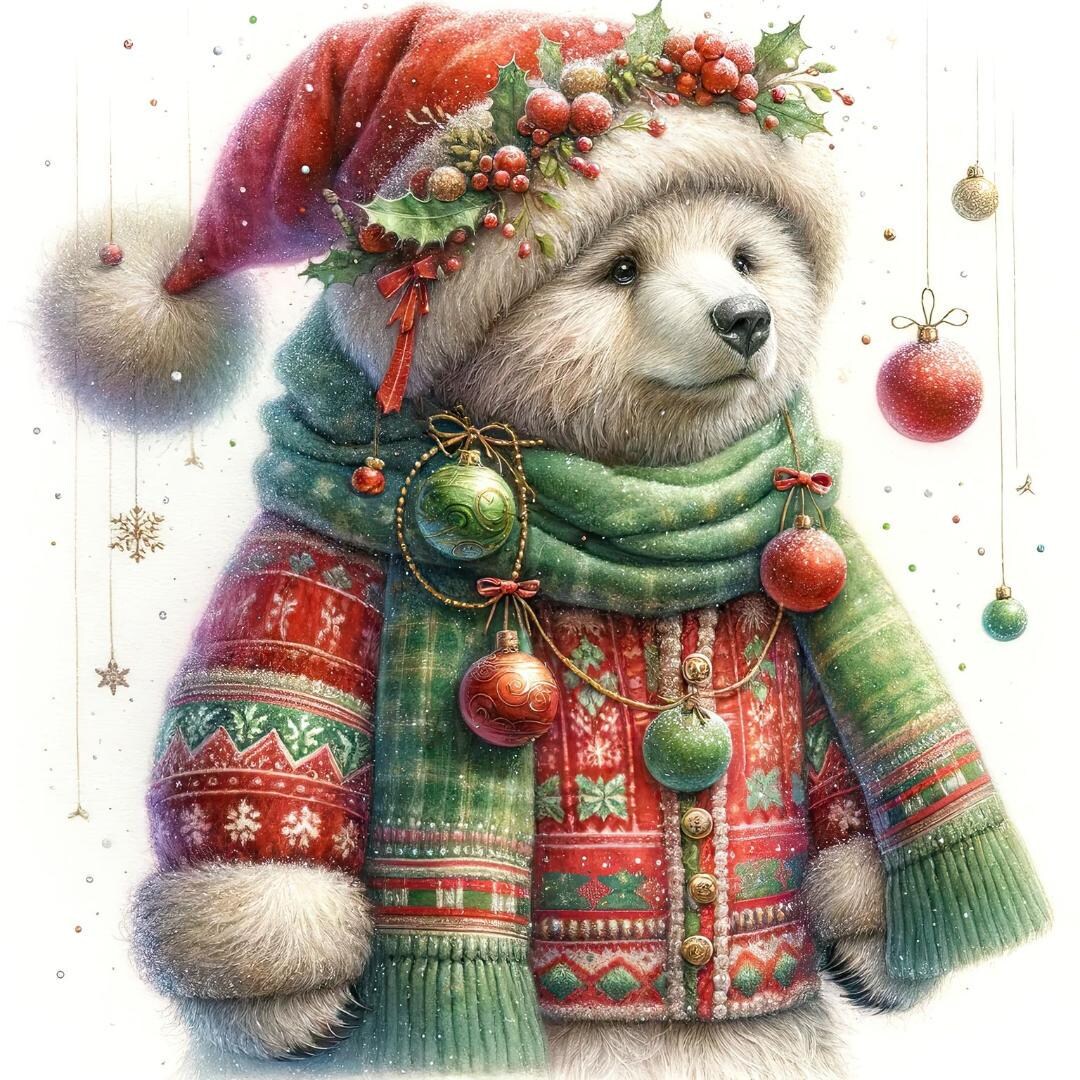 Watercolor Christmas Bear 1, Pattern Keeper Compatible, PDF Instant ...