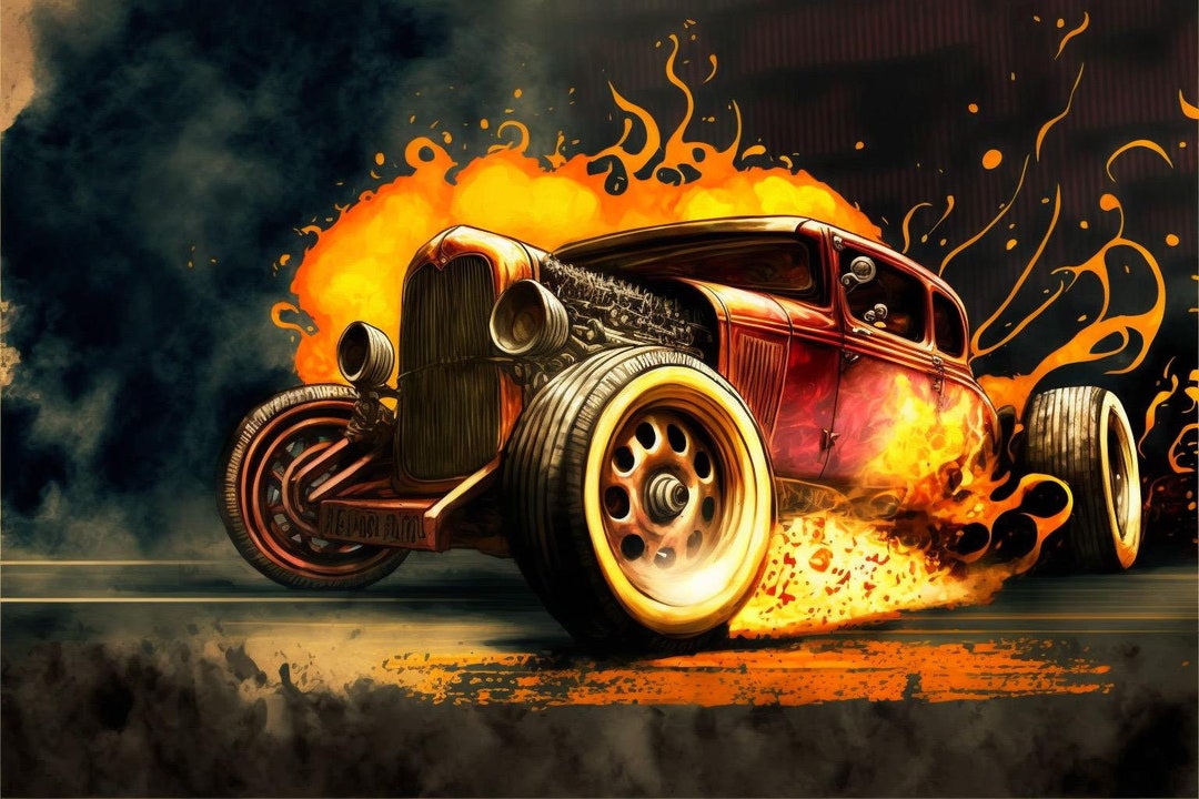 Crimson Red 30s Hot Rod Flaming Burnout Drag Race Car PDF - Etsy