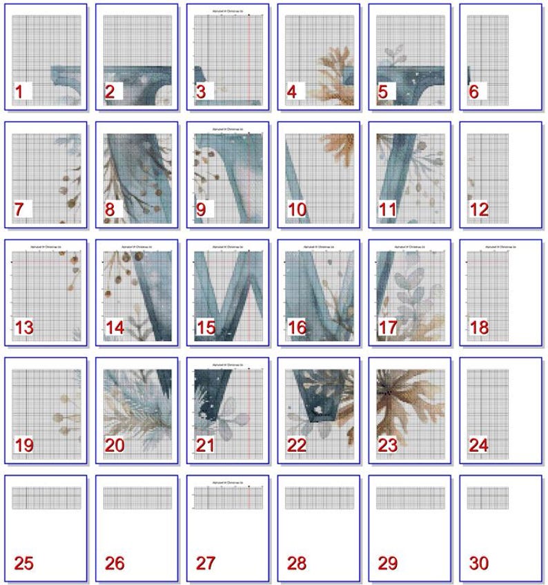 Winter Floral Alphabet Letter W Large Size Counted Cross Stitch Pattern ...