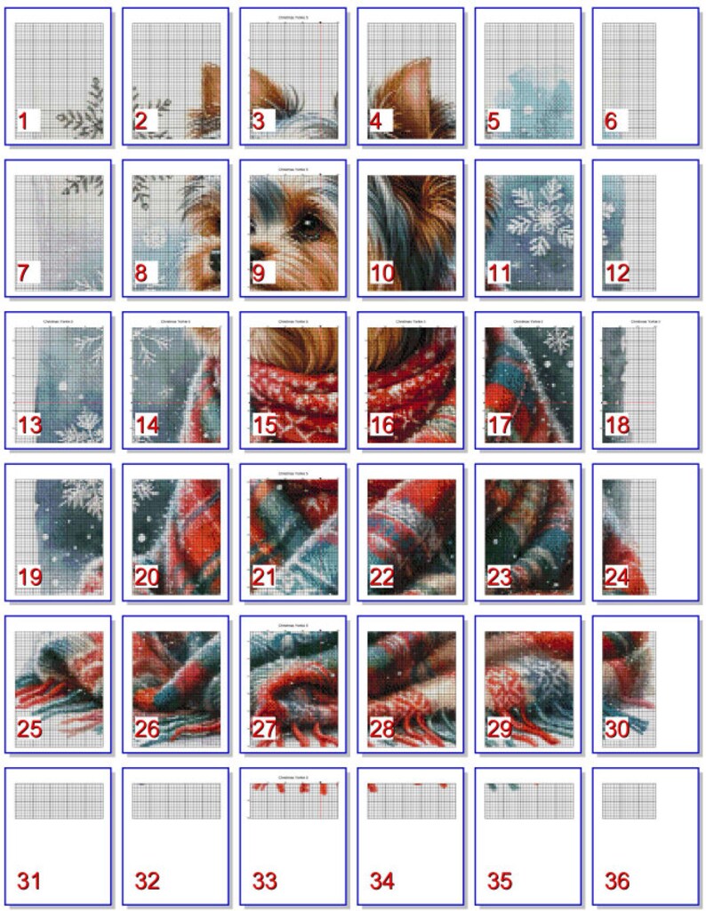 Christmas Yorkie Puppy Dog 5 PDF Instant Digital Download Counted Cross ...