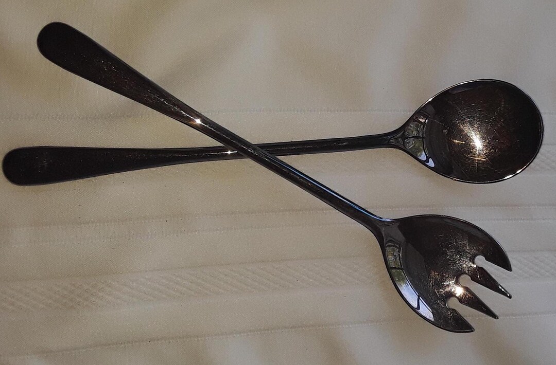 Pair of Silver Plated Salad Servers, Made in Italy Silver Serving Set ...
