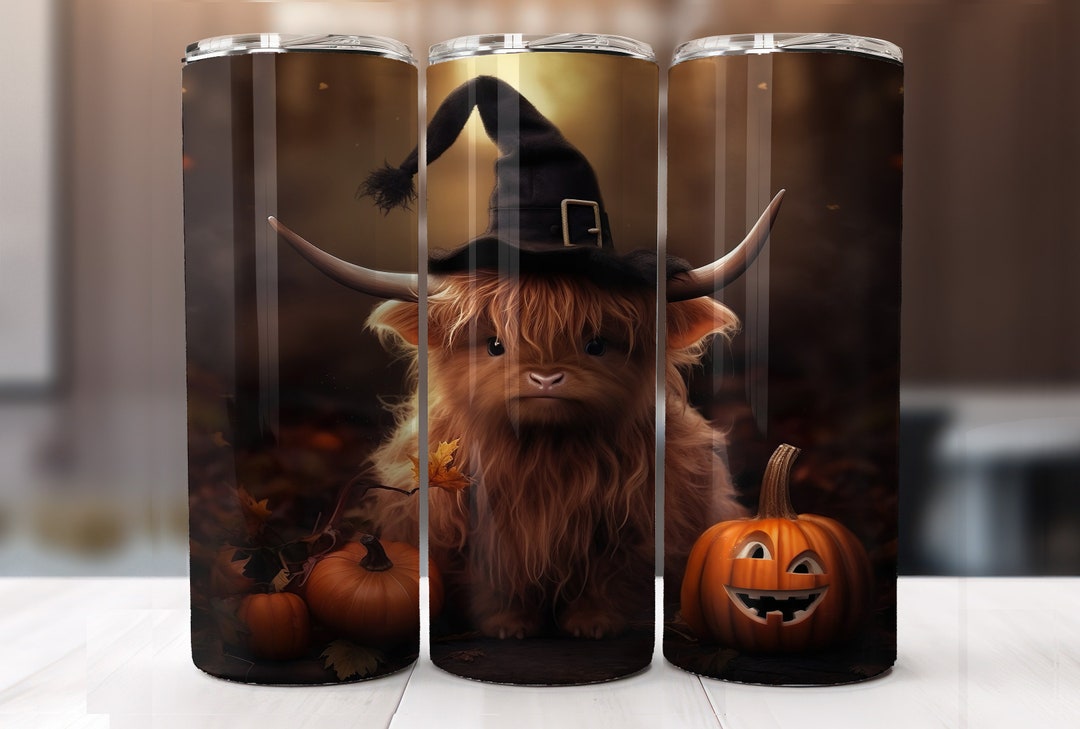 Adorable Baby Highland Cow Halloween Decor, Cute Cow With Pumpkins ...