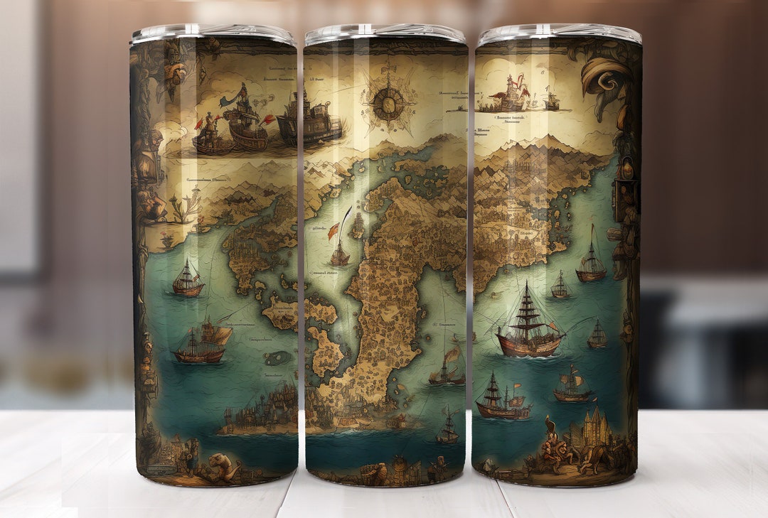 Antique World Nautical Map Design, Sublimation Skinny Tumbler 20 Oz ...