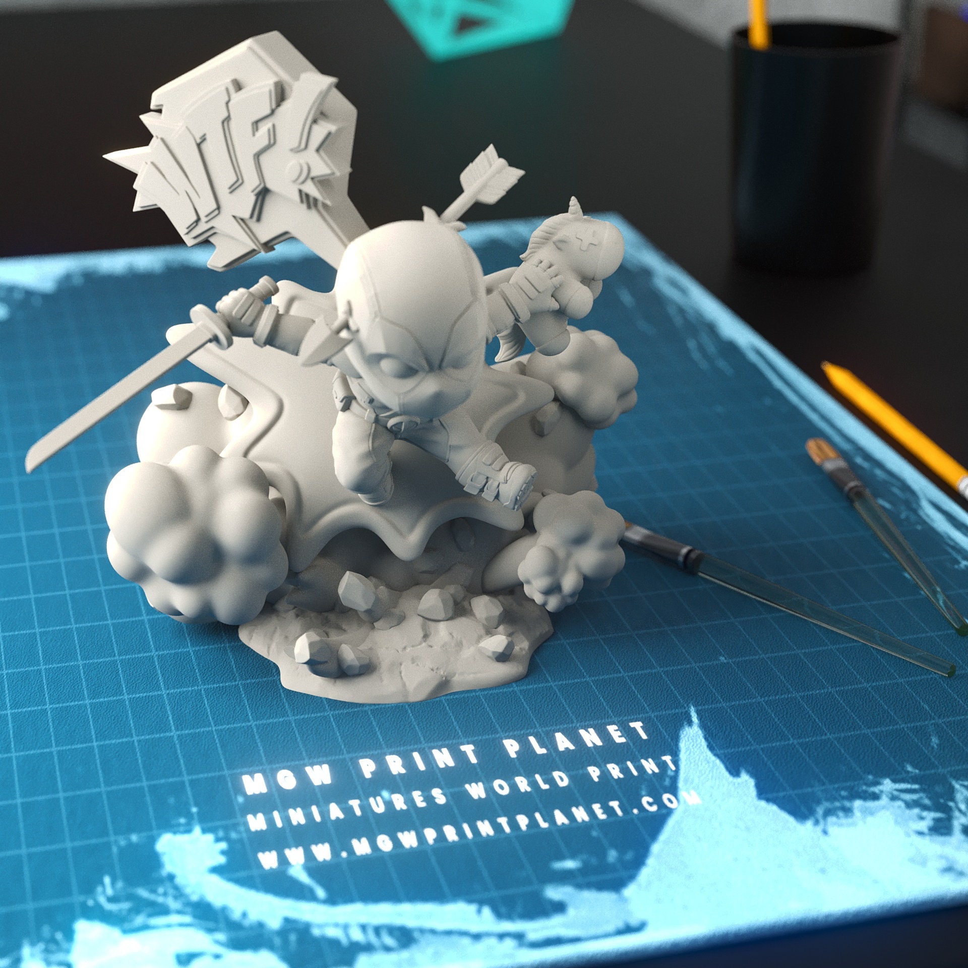 MARVEL Chibi Deadpool 3D Printed Miniature, High Quality Plant Resin ...