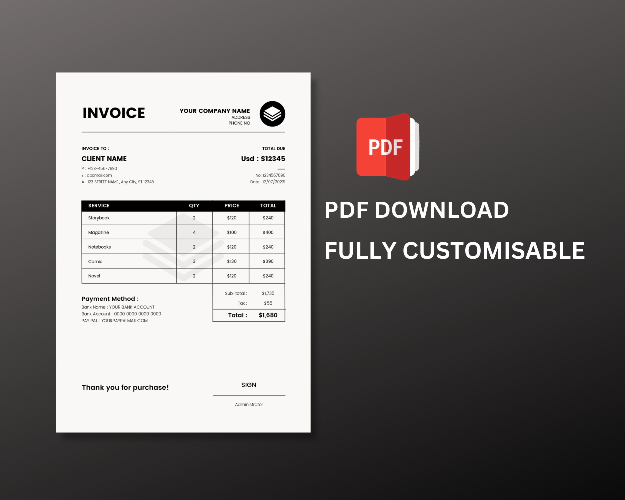 Business Invoice Template Professional Invoice PDF - Etsy