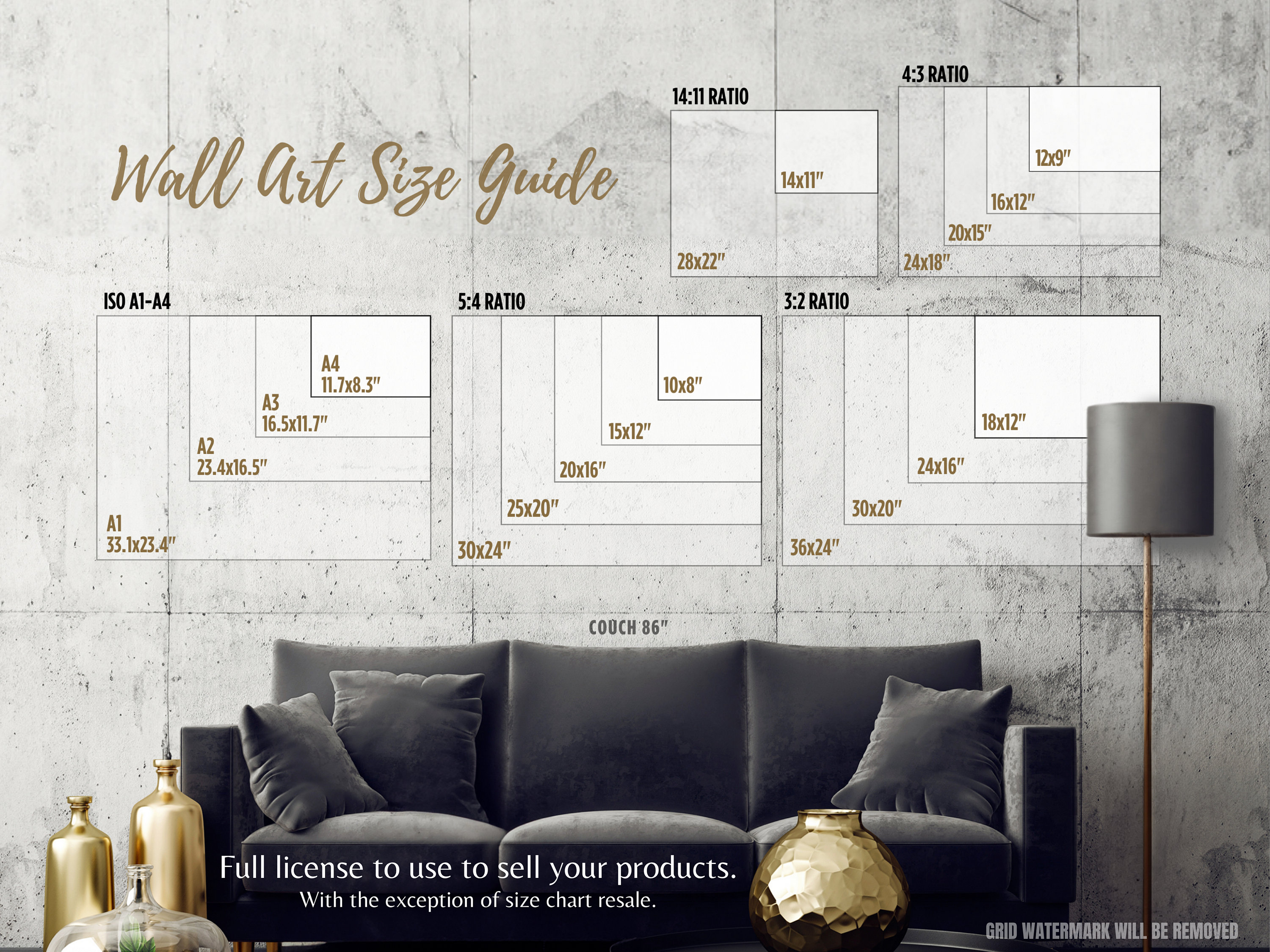Upscale Editable Wall Art Size Guide | Canvas Sizing Horizontal Frame ...
