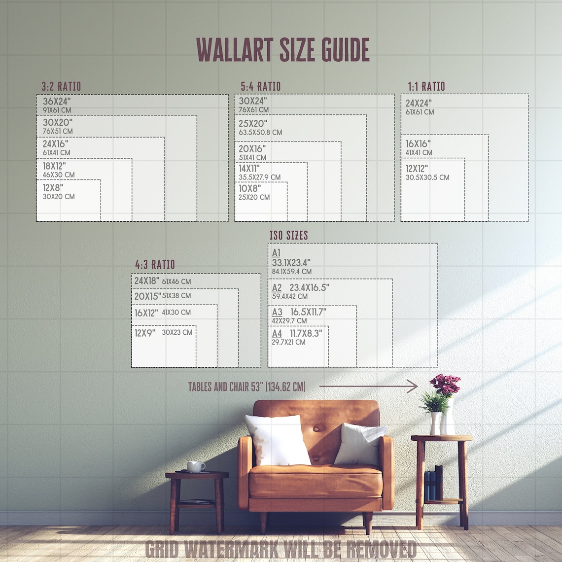 Wall Art Size Guide Vertical Horizontal Frame Size Chart Canvas Sizing ...