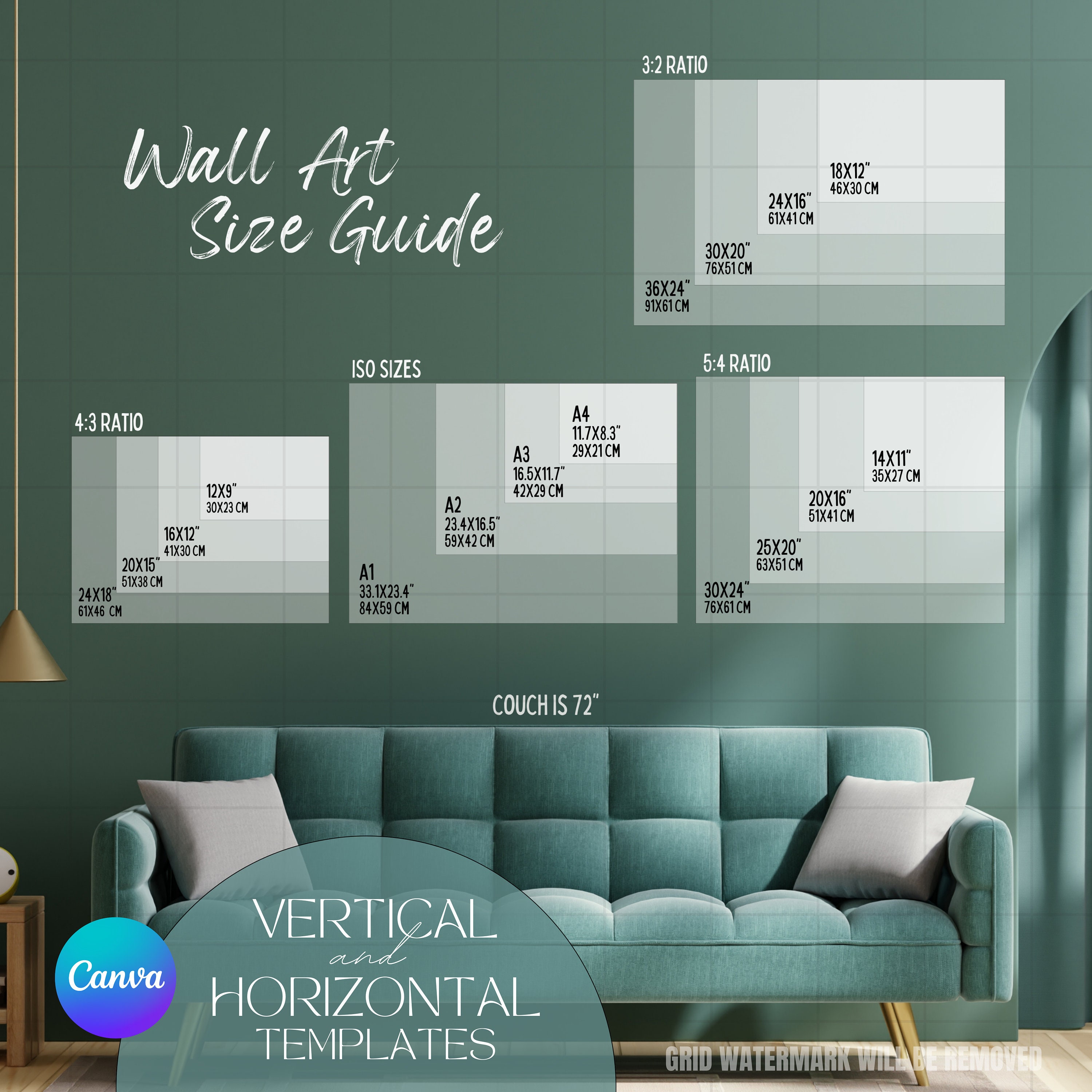 Wall Art Size Guide | Teal Interior Horizontal Frame Size Chart ...