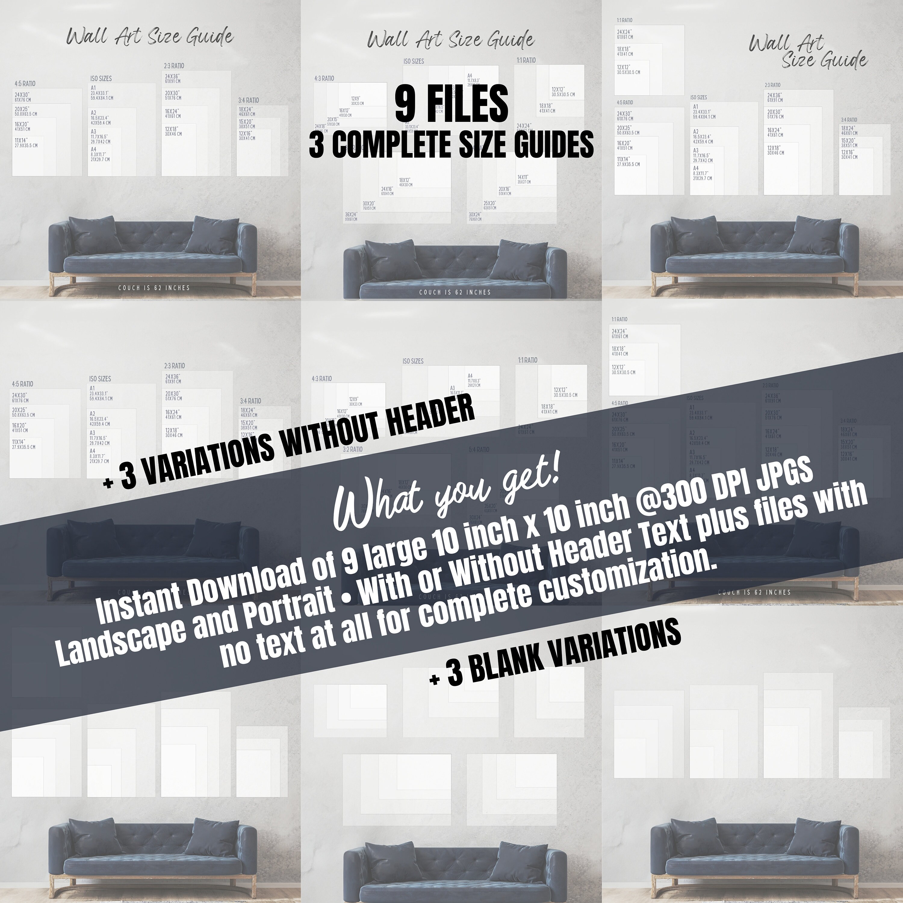 Square Wall Art Size Guide Digital Print Comparison Guide Landscape ...