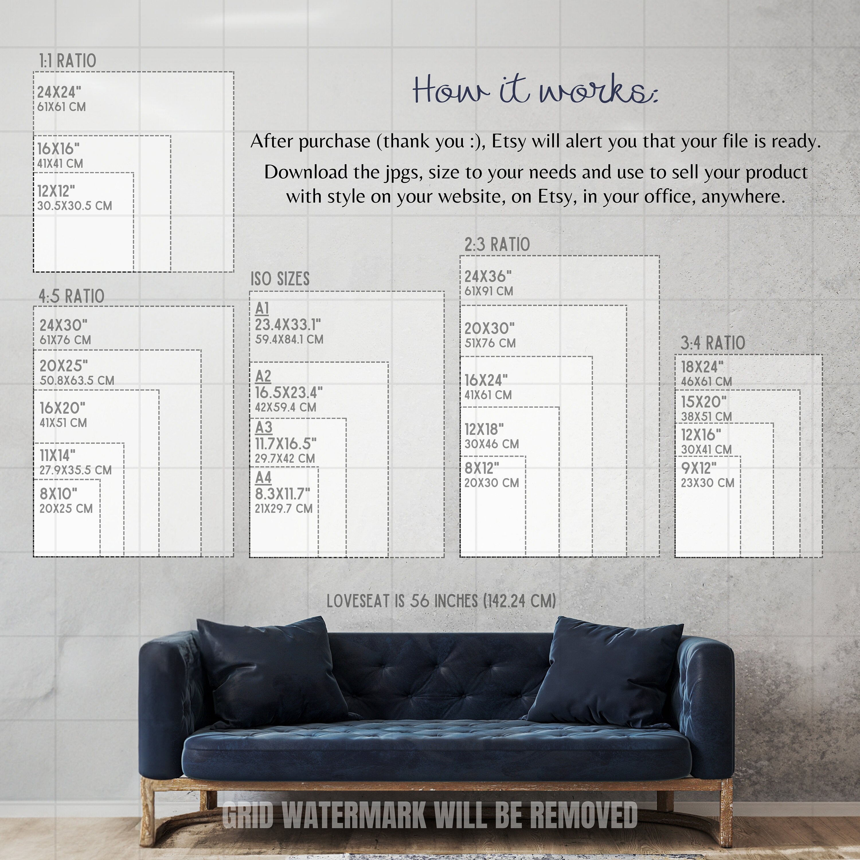 Wall Art Size Guide Digital Print | Landscape Portrait Ratio Sizing ...