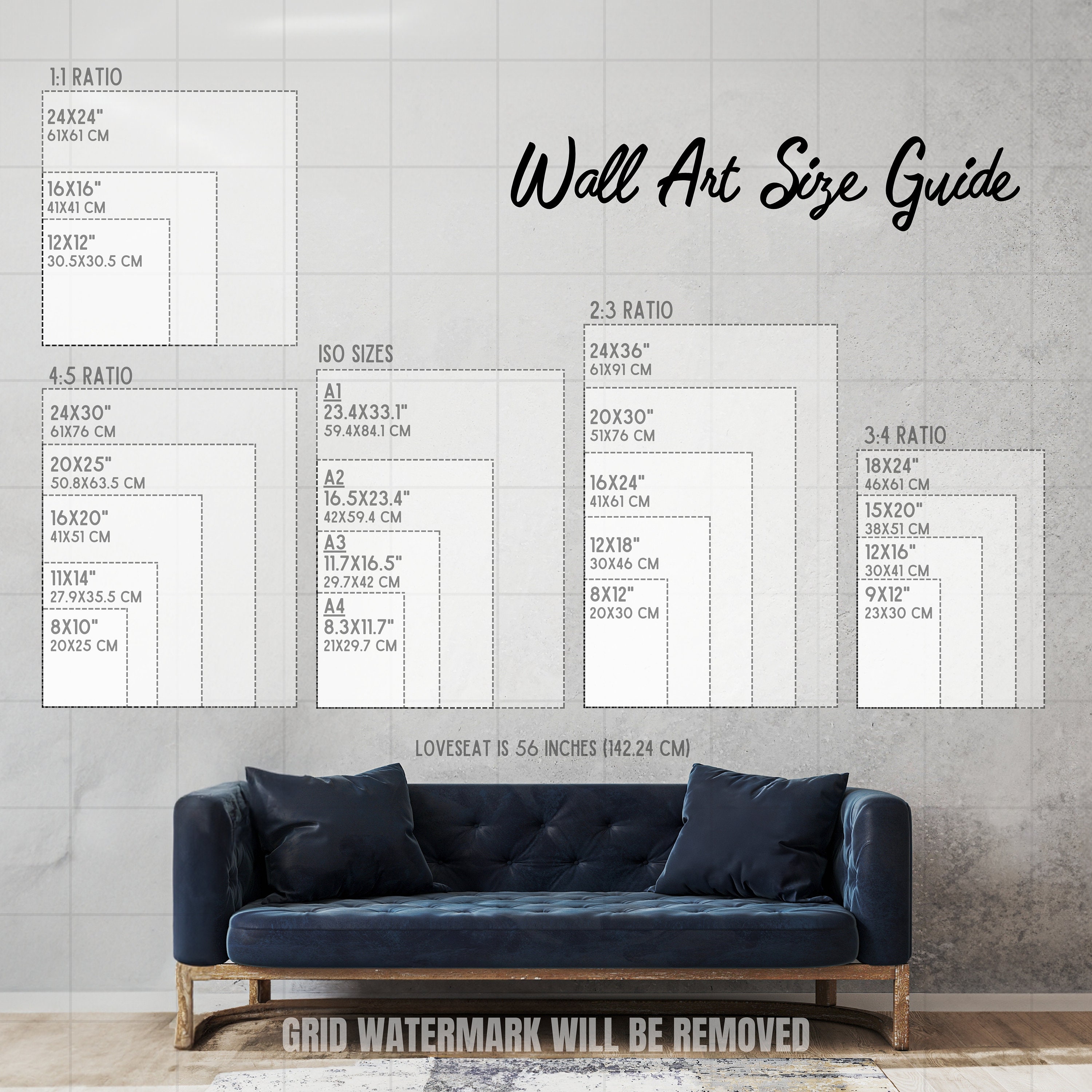 Wall Art Size Guide Digital Print | Landscape Portrait Ratio Sizing ...