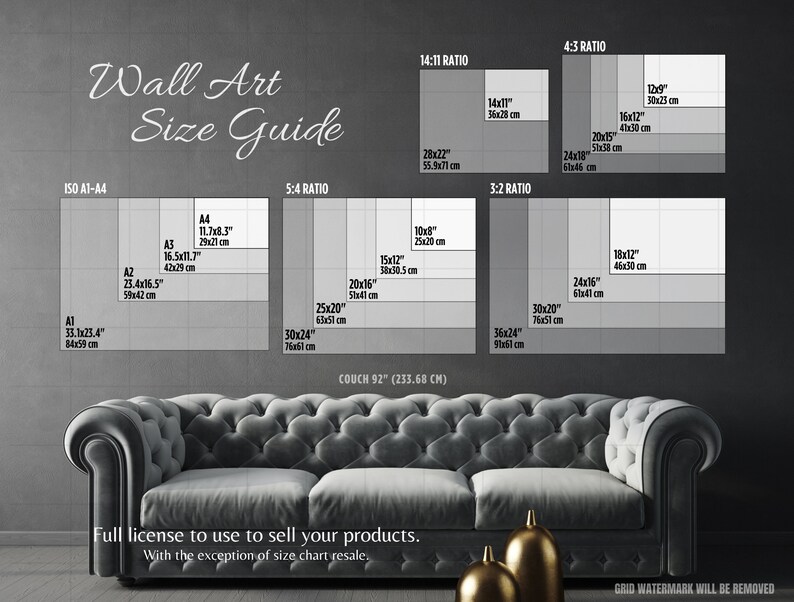 Editable Moody Upscale Wall Art Size Guide | Frame Size Chart | Canvas ...