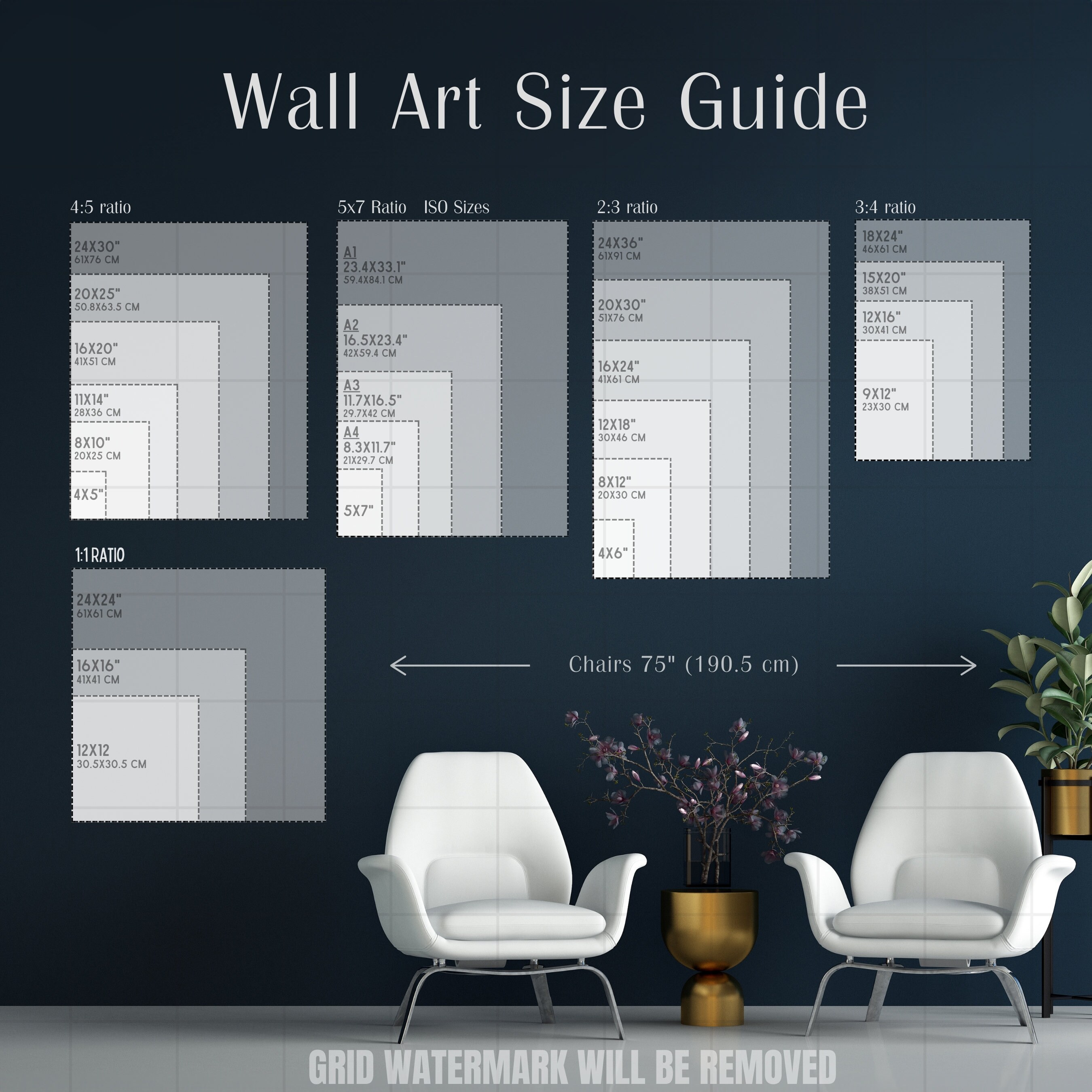 Wallart Size Chart | Wall Art Size Guide | Different Poster Sizes ...