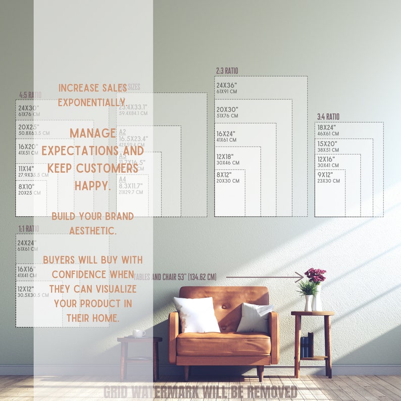 Wall Art Size Guide Vertical Horizontal Frame Size Chart Canvas Sizing ...